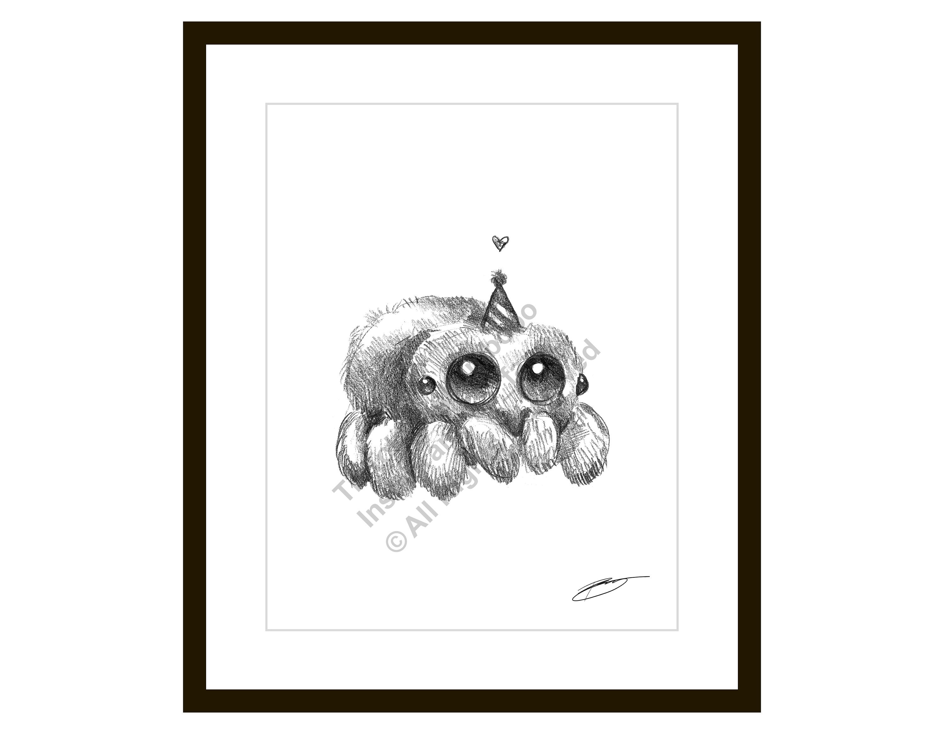 Fat Little Spider - Sketch Illustration - 8.5 X 11 Black and White ...
