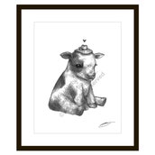 Fat Little Cow Sketch Illustration 8.5 X 11 Black and White Animal Art ...