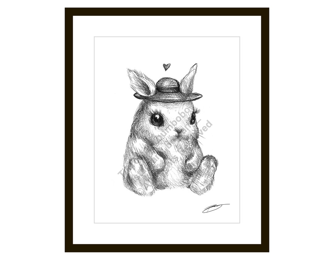 Fat Little Bunny - Sketch Drawing Illustration - 8.5 X 11 Animal Art ...