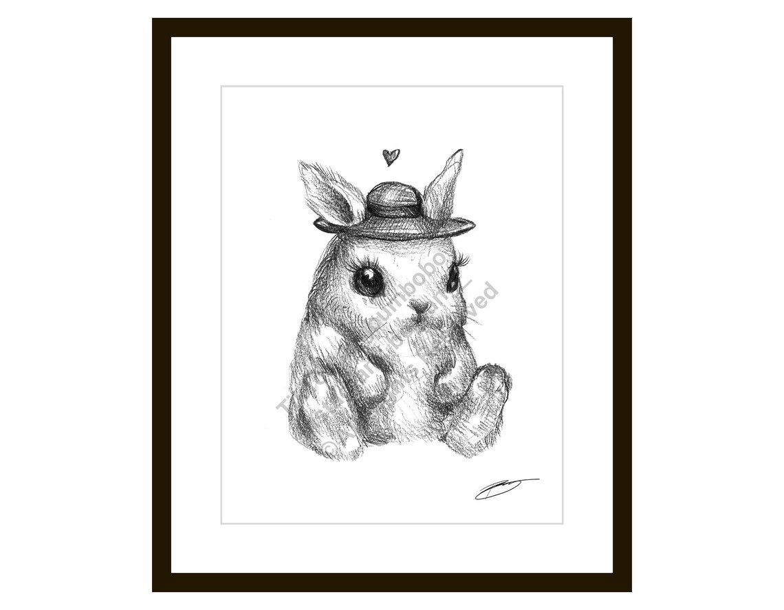 Fat Little Bunny Sketch Drawing Illustration 8.5 X 11 - Etsy