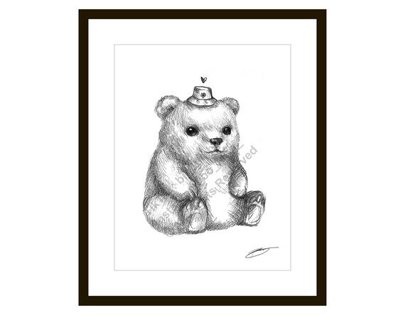 Fat Little Bear Sketch Illustration 8.5 X 11 Black and | Etsy