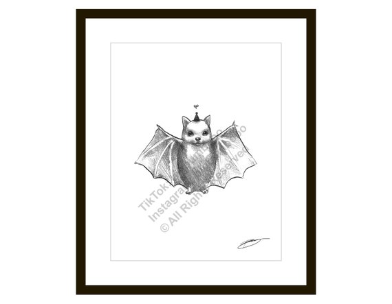 Fat Little Bat V2 Sketch Illustration 8.5 X 11 Black and | Etsy