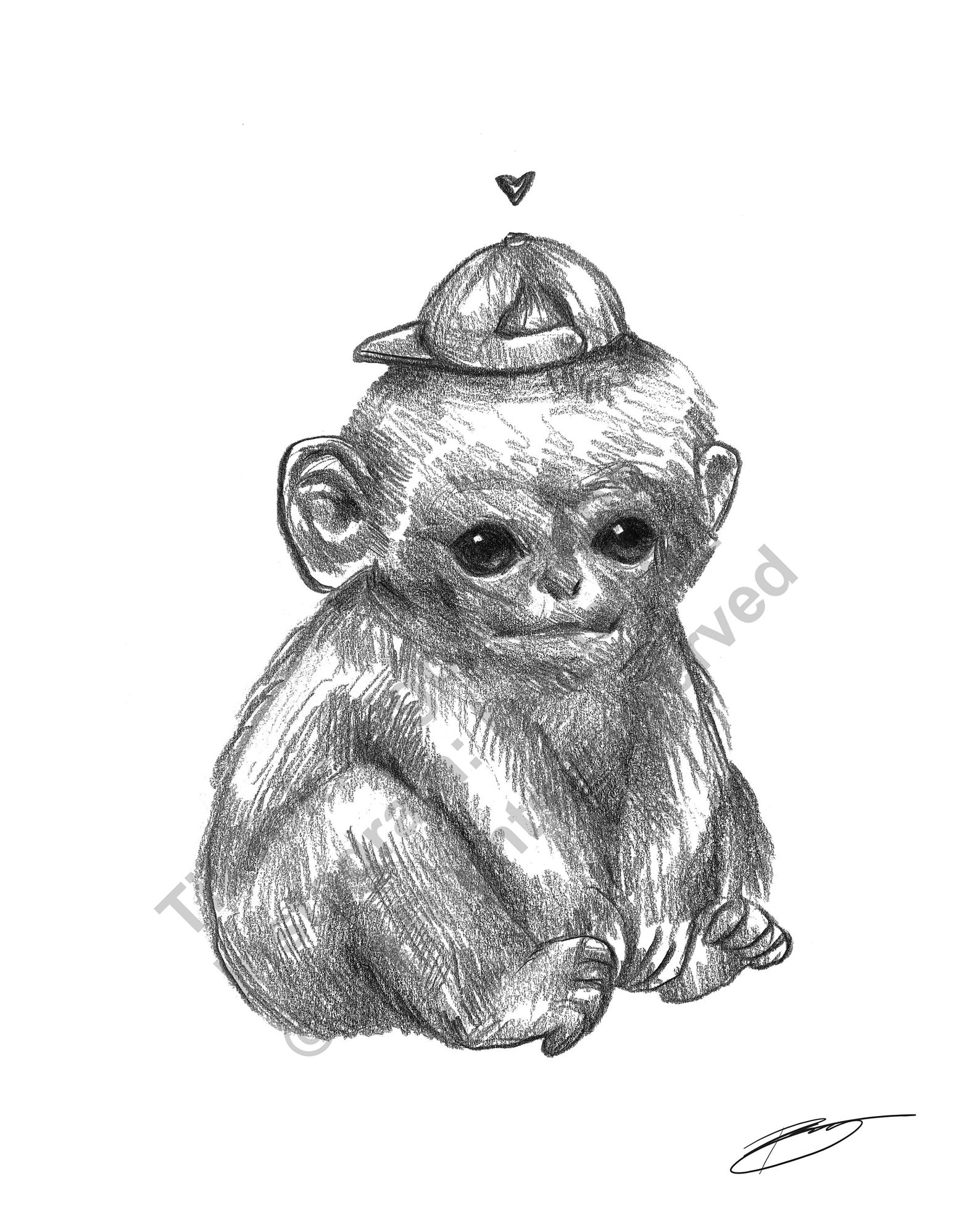 Fat Little Monkey Sketch Illustration 8.5 X 11 Black and - Etsy