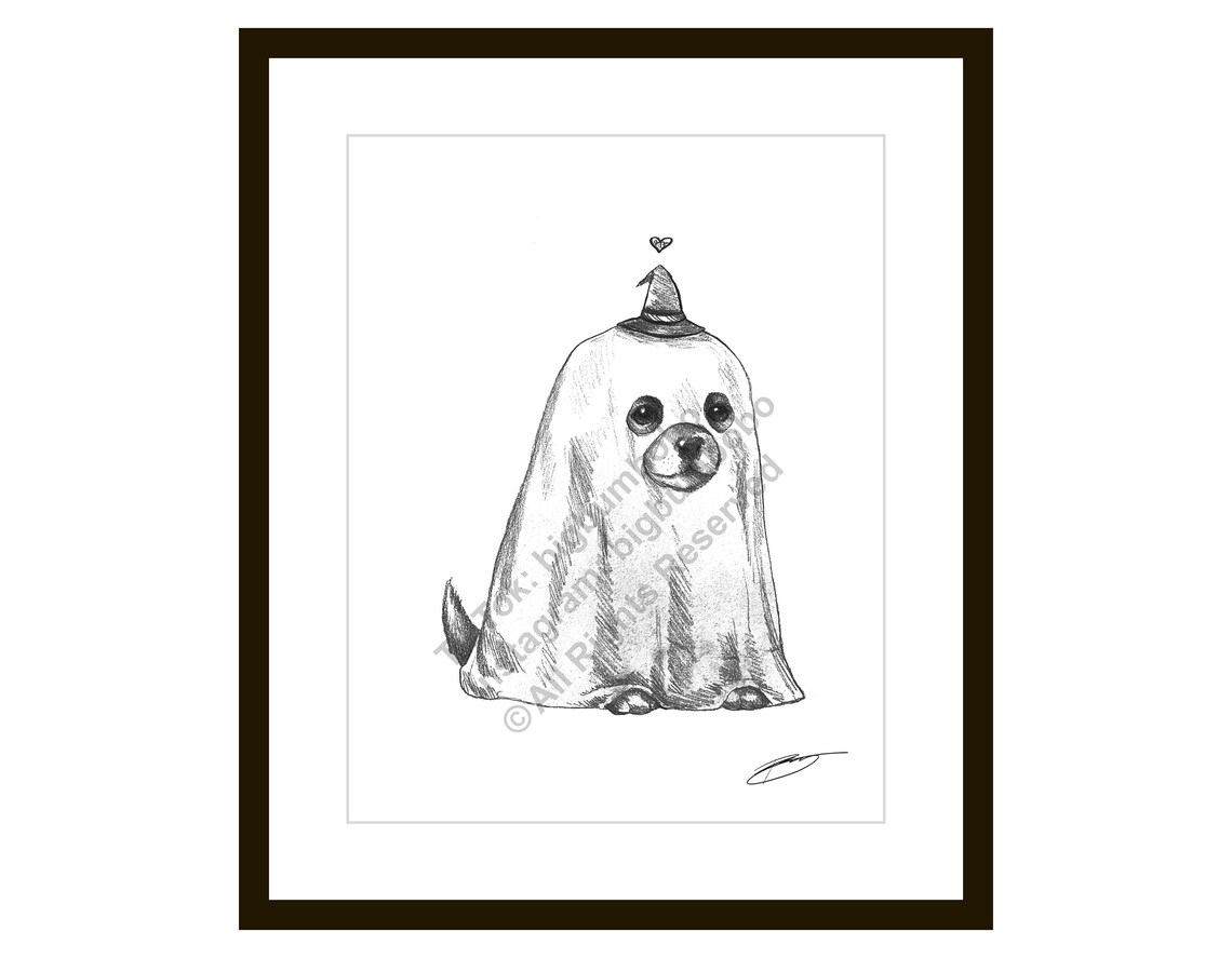 Fat Little Ghost Dog Sketch Illustration 8.5 X 11 Black - Etsy
