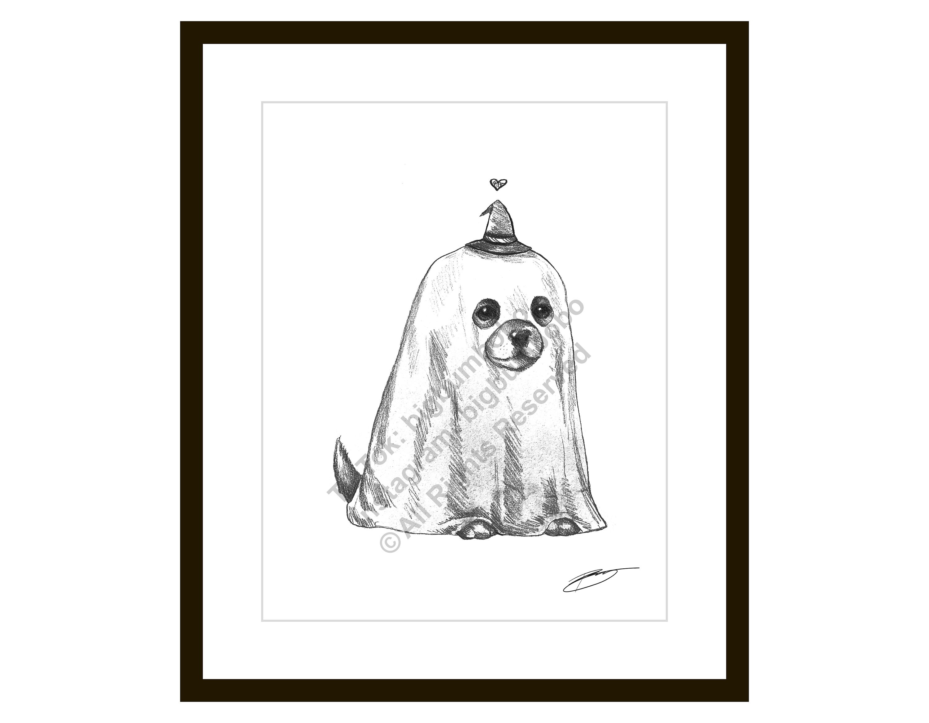 Fat Little Ghost Dog Sketch Illustration 8.5 x 11 Black | Etsy