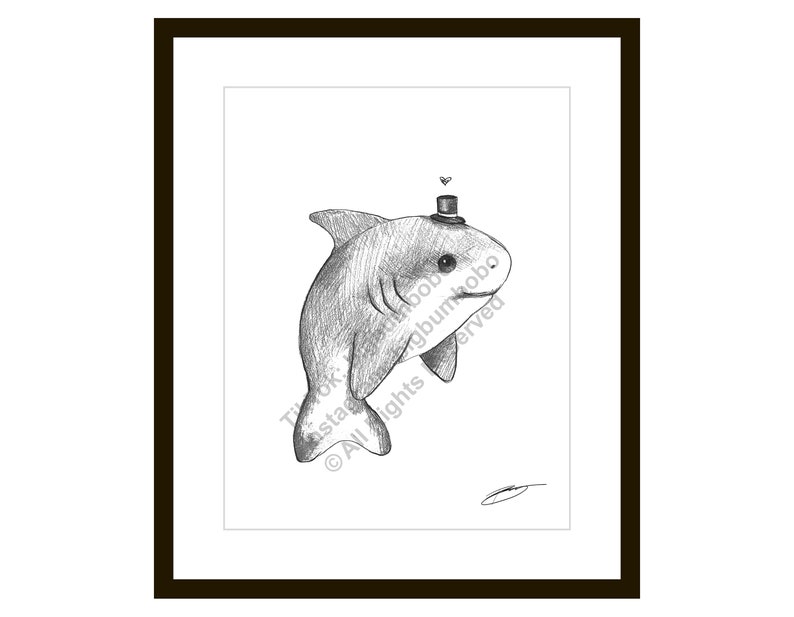 Fat Little Shark Sketch Illustration 8.5 X 11 Black and - Etsy