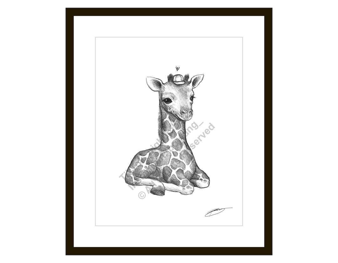 Fat Little Giraffe - Sketch Illustration - 8.5 X 11 Black and White ...