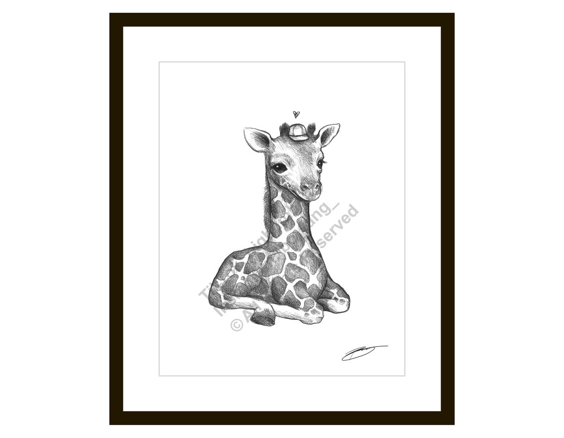 Fat Little Giraffe - Sketch Illustration - 8.5 X 11 Black and White ...