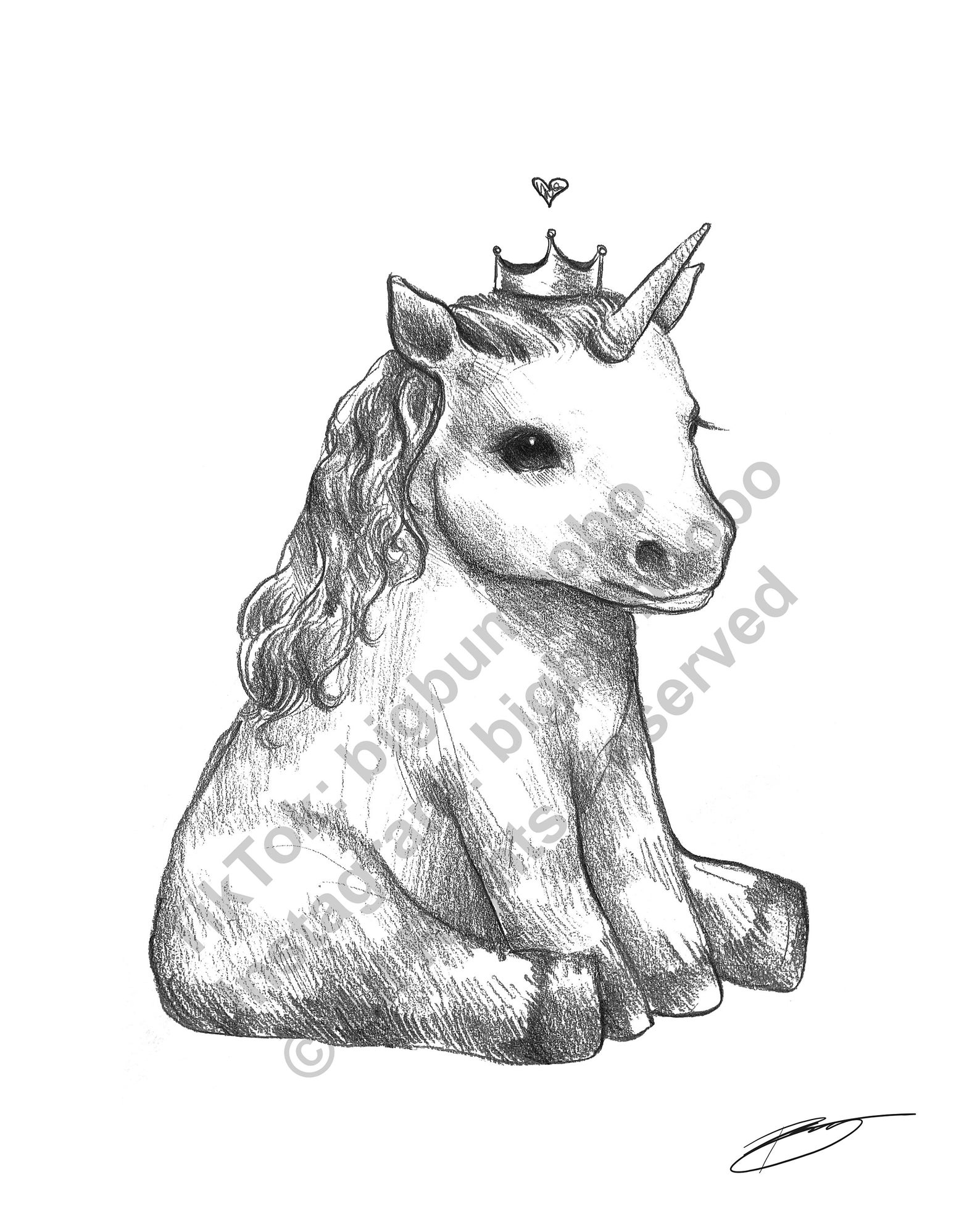 Fat Little Unicorn Sketch Illustration 8.5 X 11 Black and | Etsy