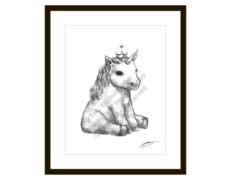 Fat Little Unicorn Sketch Illustration 8.5 X 11 Black and - Etsy