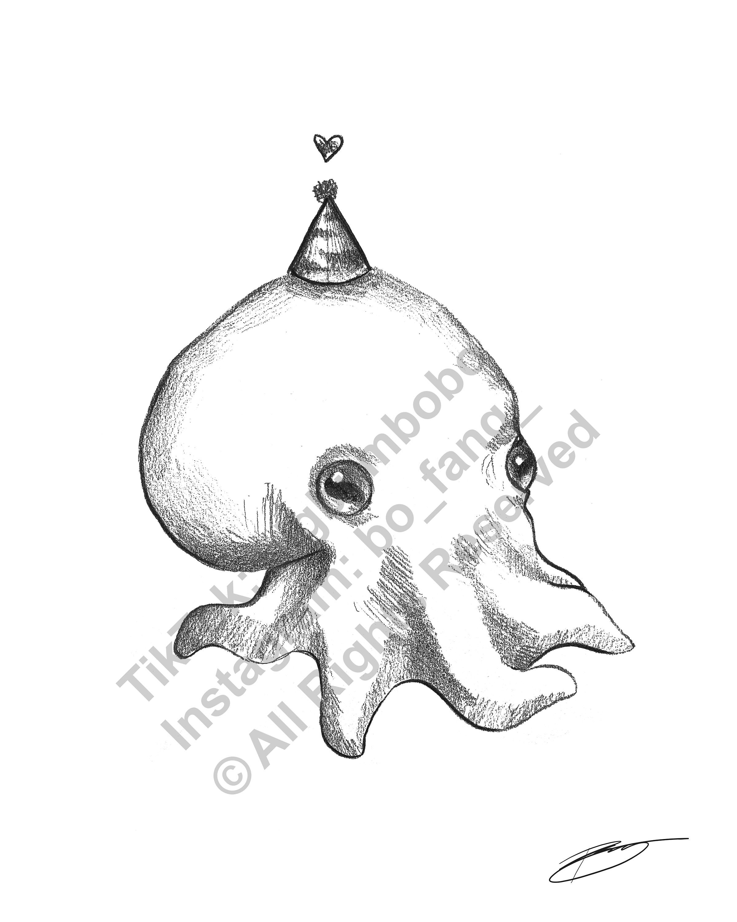 Fat Little Octopus Sketch Illustration 8.5 X 11 Black and - Etsy