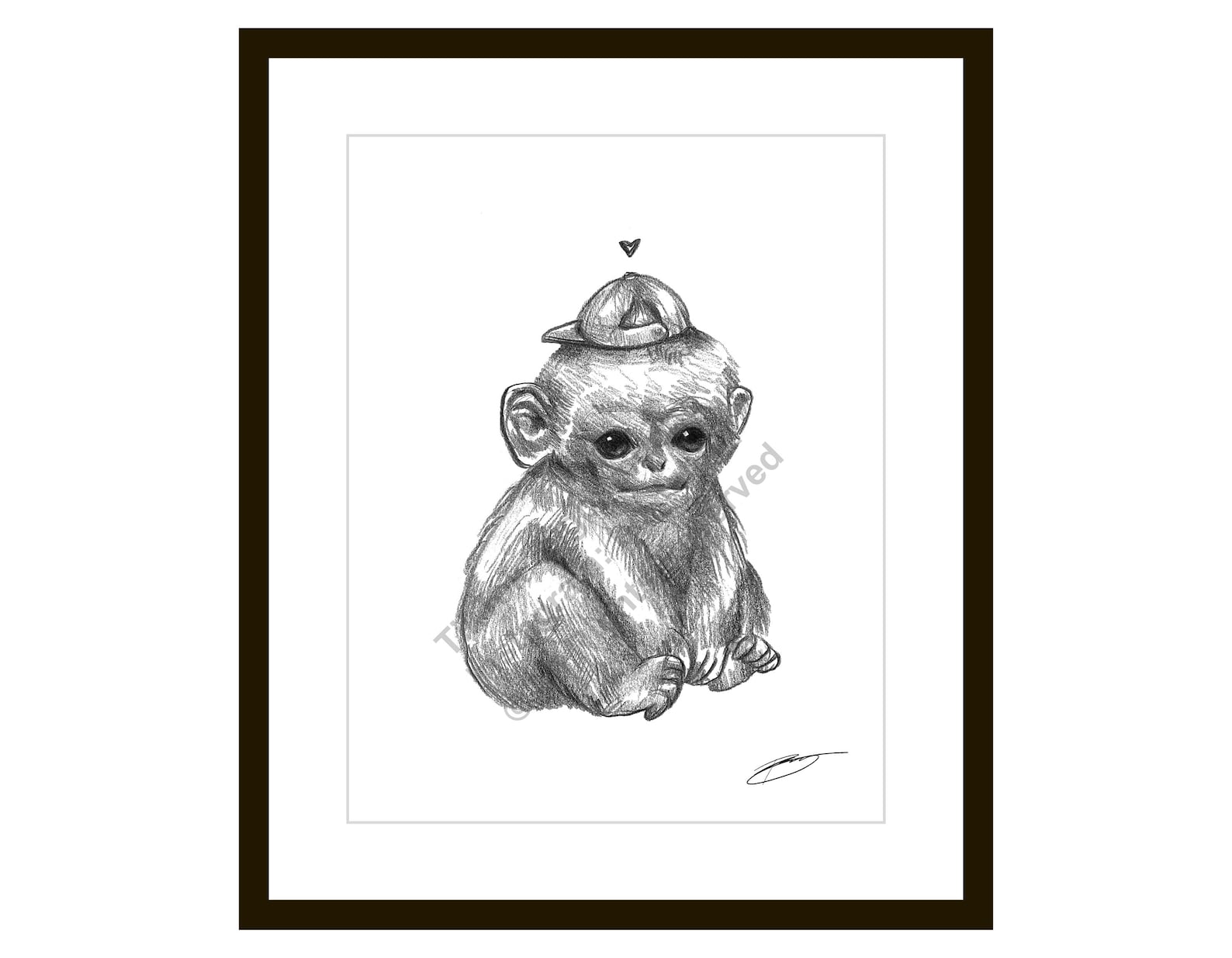 Fat Little Monkey Sketch Illustration 8.5 X 11 Black and - Etsy