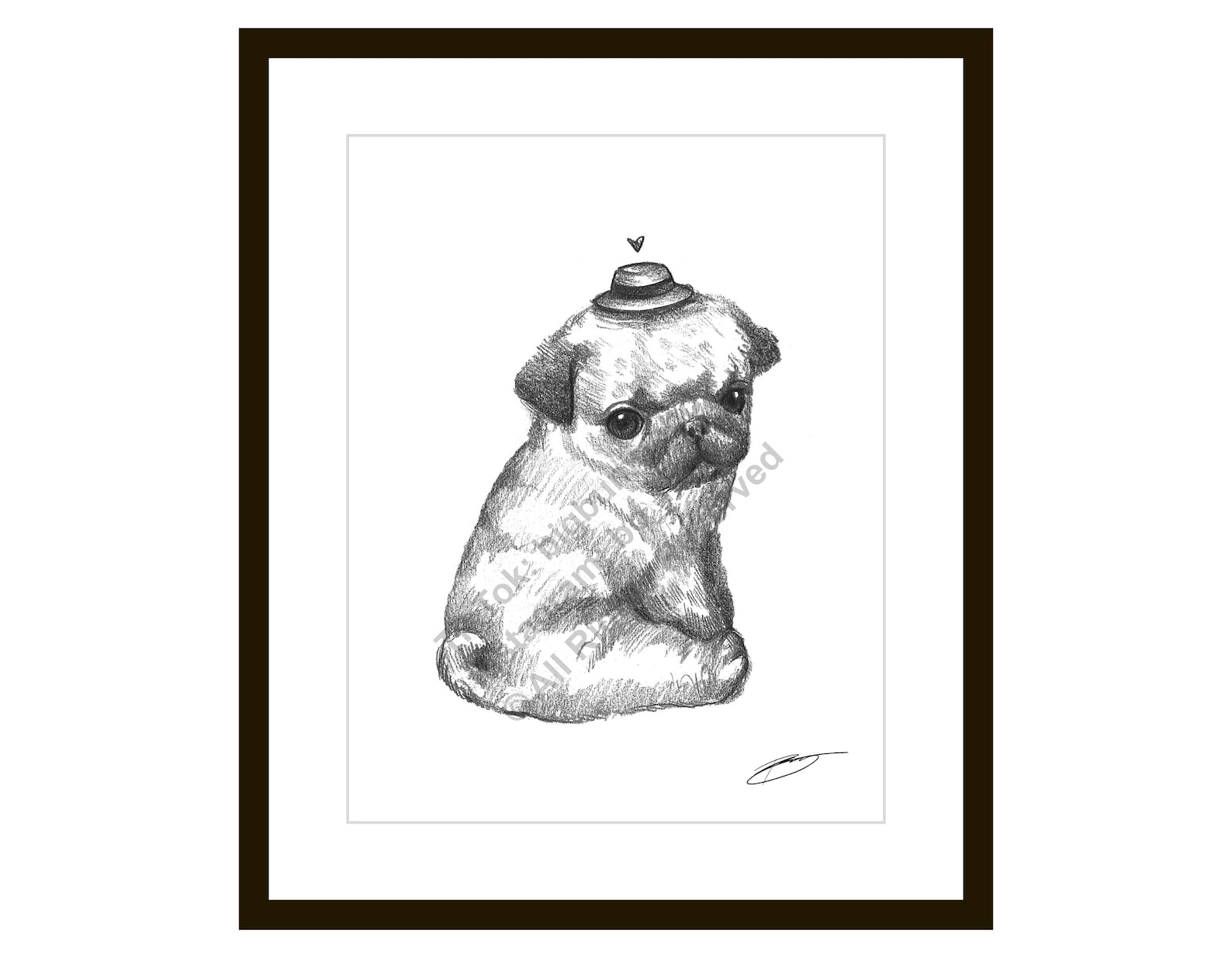 Fat Little Pug - Sketch Illustration - 8.5 X 11 Black and White Animal ...