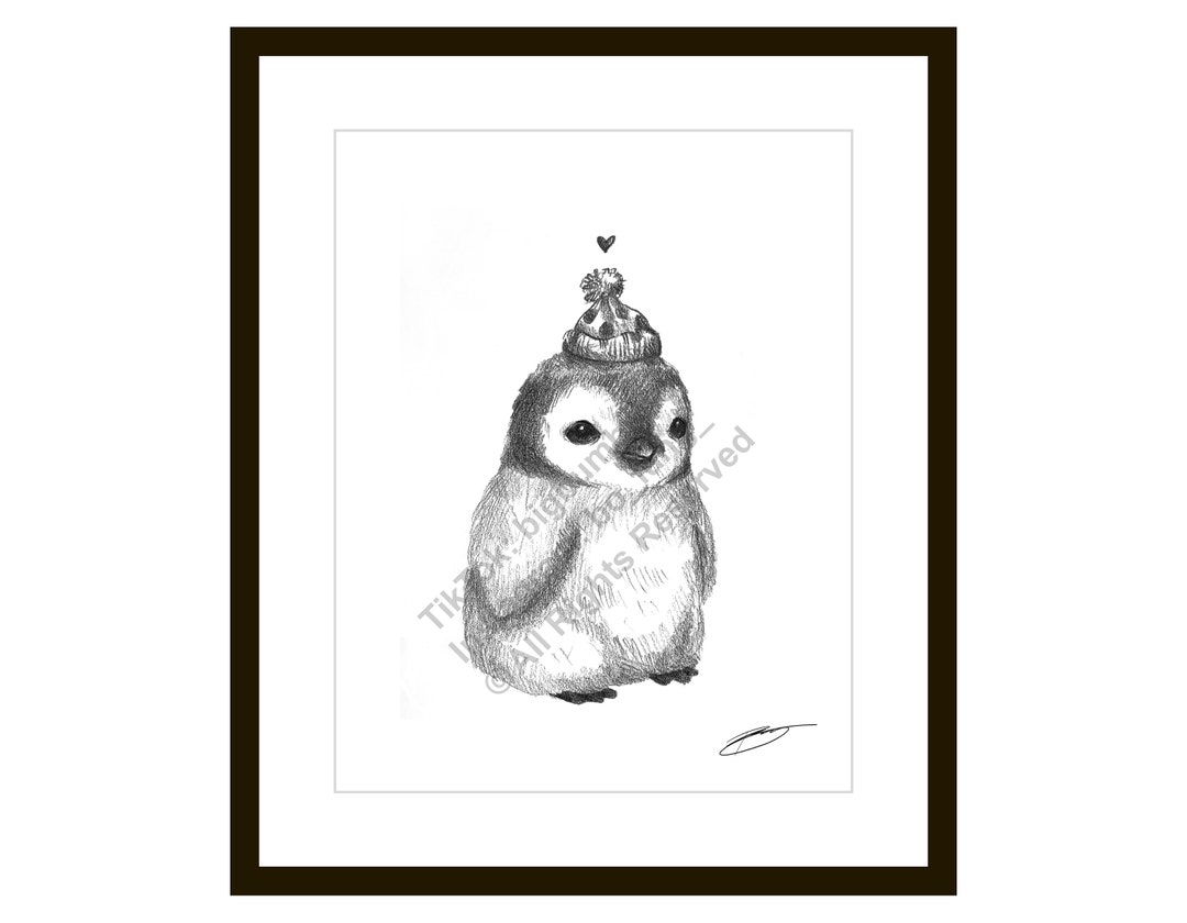 Fat Little Penguin - Sketch Illustration - 8.5 X 11 Black and White ...