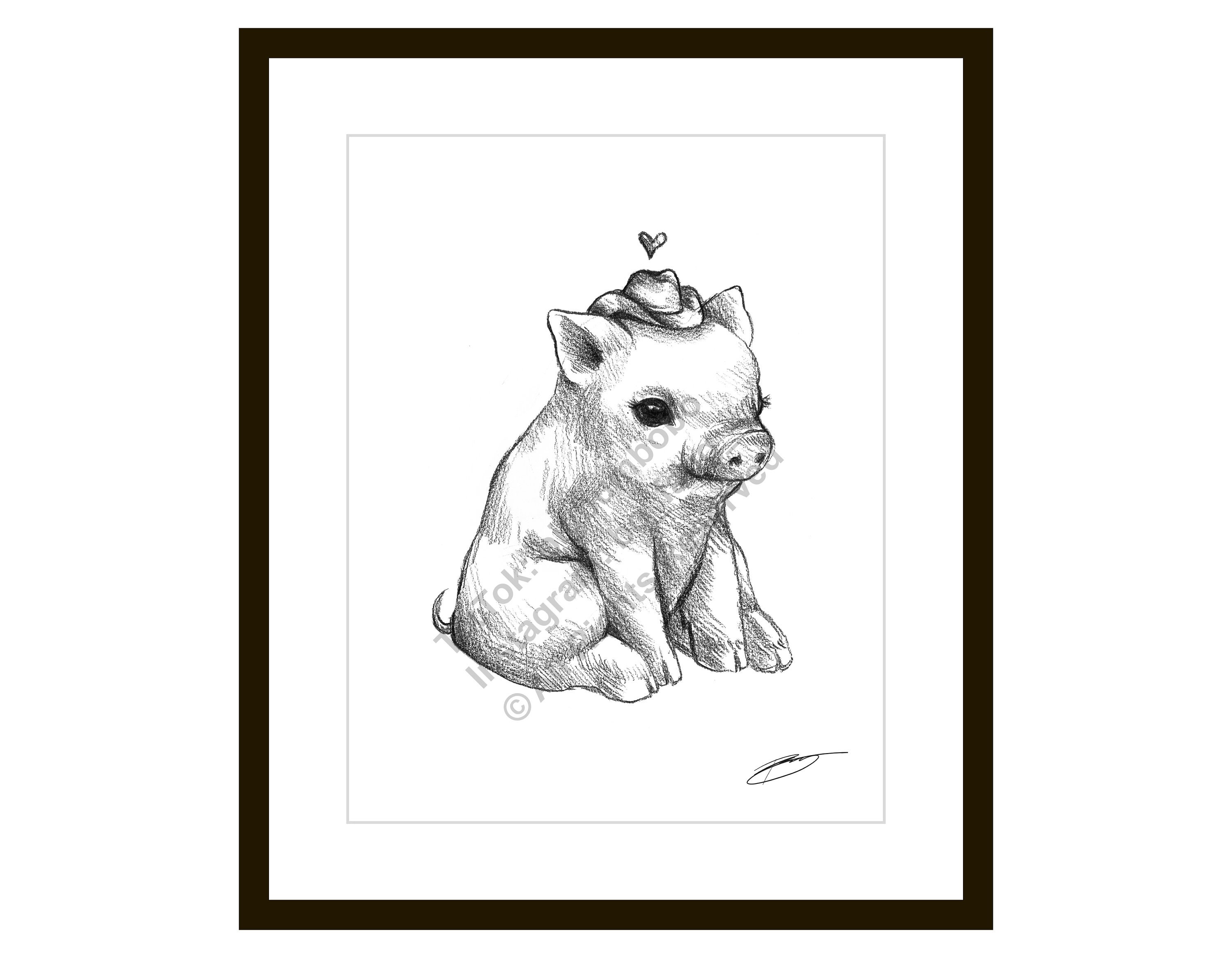 Fat Little Pig Sketch Drawing Illustration 8.5 X 11 Animal - Etsy