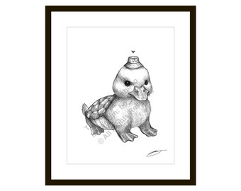 Fat Little Duck Sketch Illustration 8.5 X 11 Black and White Art Print ...