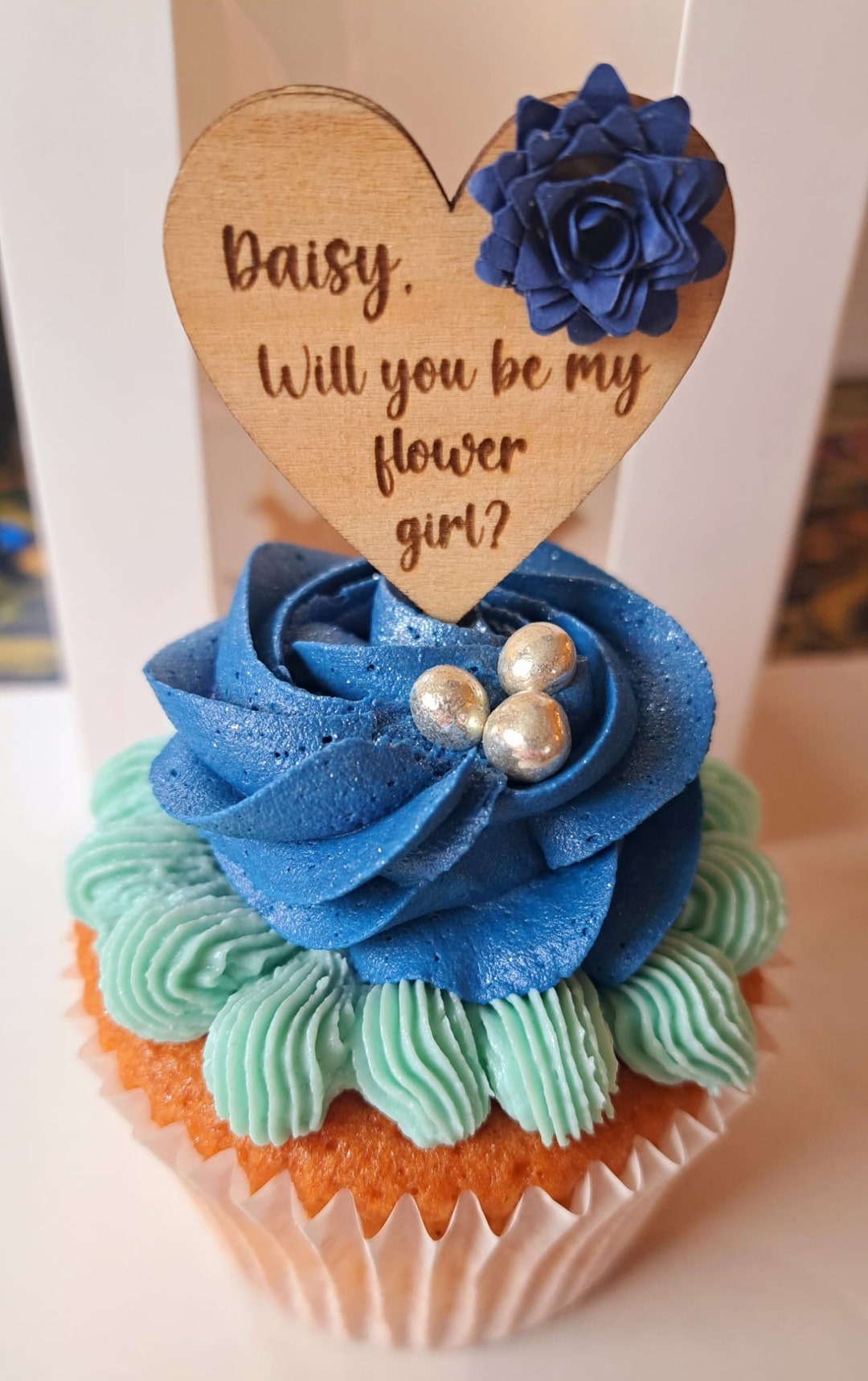 Personalised Flower Girl Proposal Cupcake Topper: Wooden Heart Keepsake ...