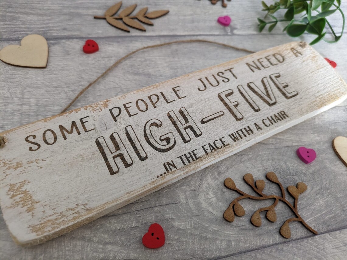 High-five | With a Chair | Laser Engraved | Wooden Plaque | Wall Decor ...