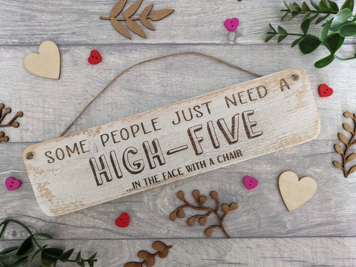 High-five | With a Chair | Laser Engraved | Wooden Plaque | Wall Decor ...