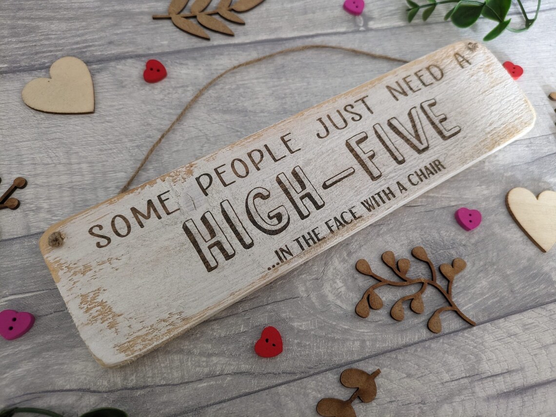 High-five | With a Chair | Laser Engraved | Wooden Plaque | Wall Decor ...