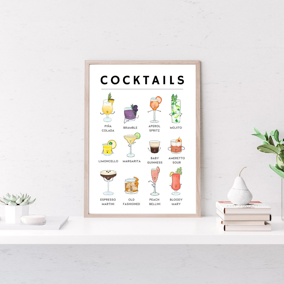 A3 A4 Cocktail Menu Poster Wall Art Fun Illustrated Popular - Etsy