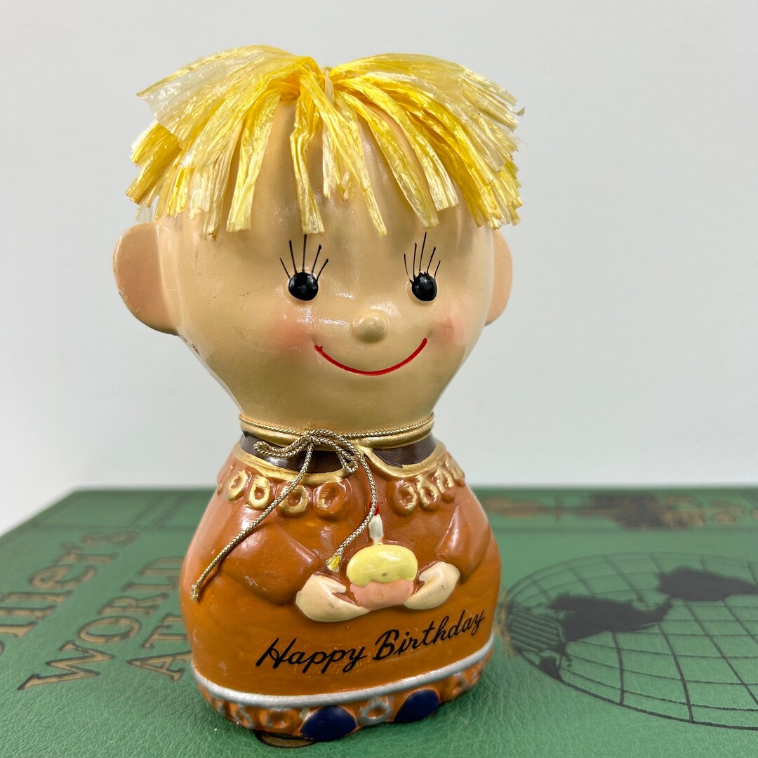 Vintage Lego "happy Birthday" Kitsch Boy Ceramic Bank Plastic Straw ...