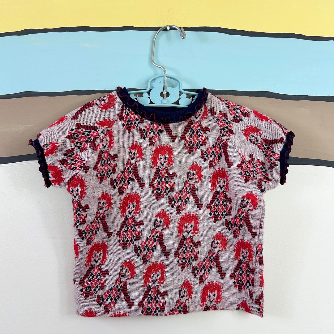 Vintage 60's/70's Raggedy Ann & Andy Knit Top With Ruffled Details 9 to ...