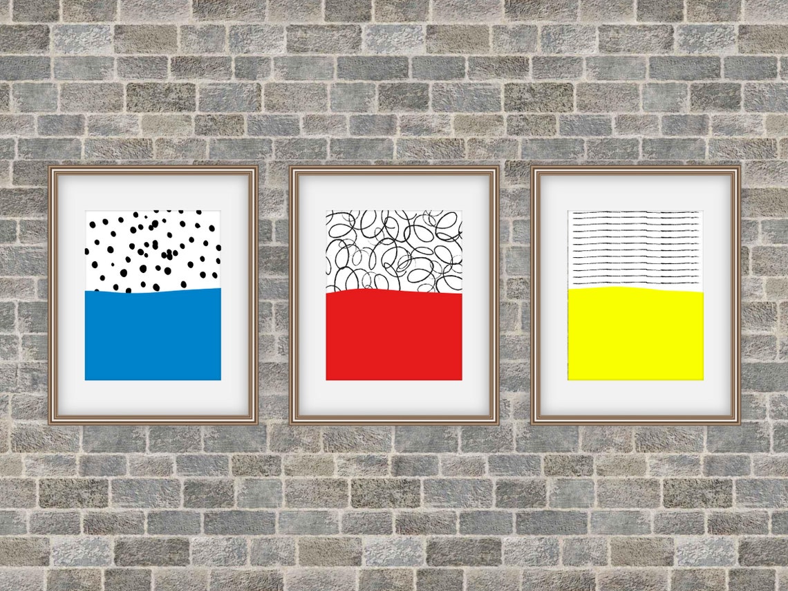 Art Printable Set of 3 Prints Primary Color Abstract Print - Etsy