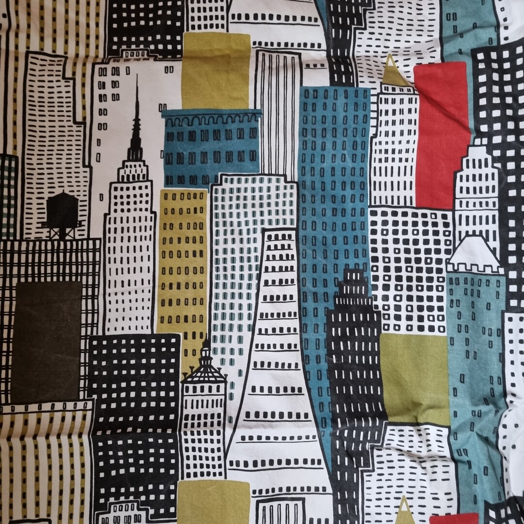 City Scape Design Fabric by Åhléns, Vintage 2 Piece of Fabric Curtains ...