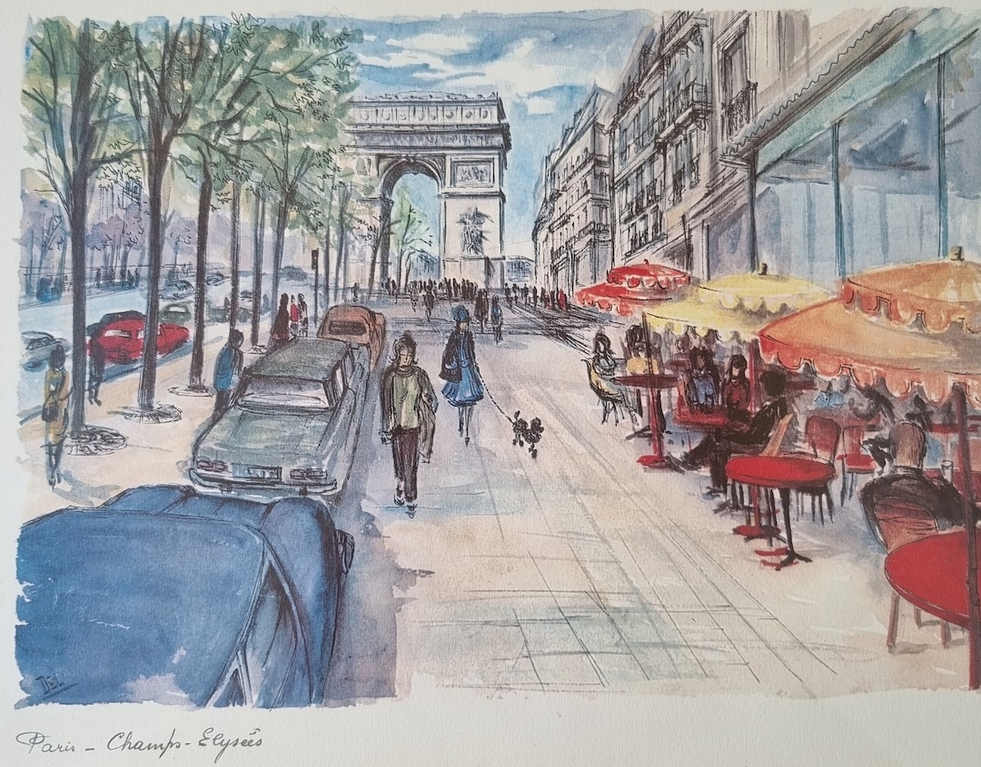 Vintage Lithograph Paris Champs Elysees Arc De Triomphe - Etsy