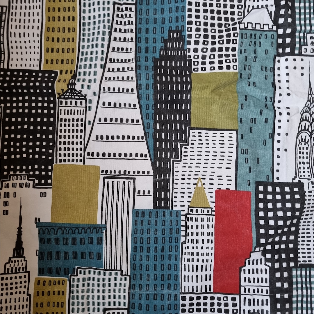 City Scape Design Fabric by Åhléns, Vintage 2 Piece of Fabric Curtains ...