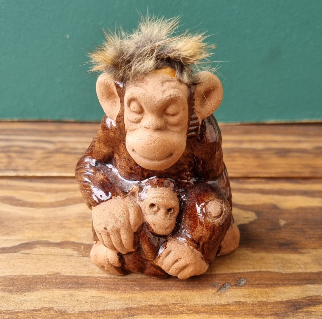 Tore Borg, Chimpanzee Monkey With Baby Ceramic 50s-60s, Terracotta ...