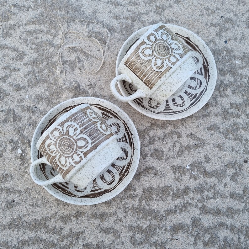 Bilton England Stoneware Cups and Saucers Vintage British - Etsy