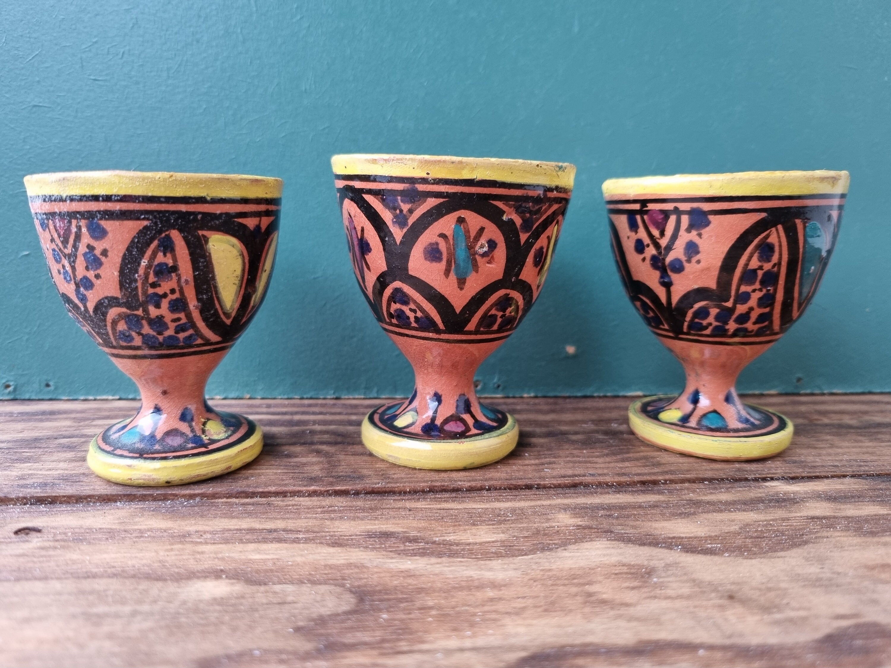 Moroccan Safi Ceramic Hand Painted Pottery Vintage Egg Cups Handcrafted ...