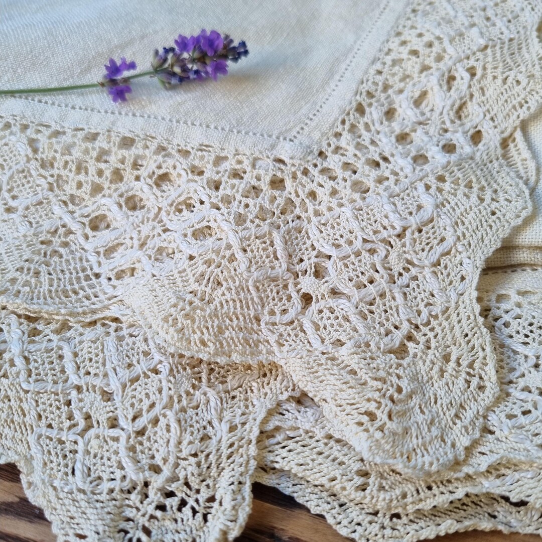 Vintage Swedish 50s Rustic Linen and Crochet Embroidered Tablecloth - Etsy