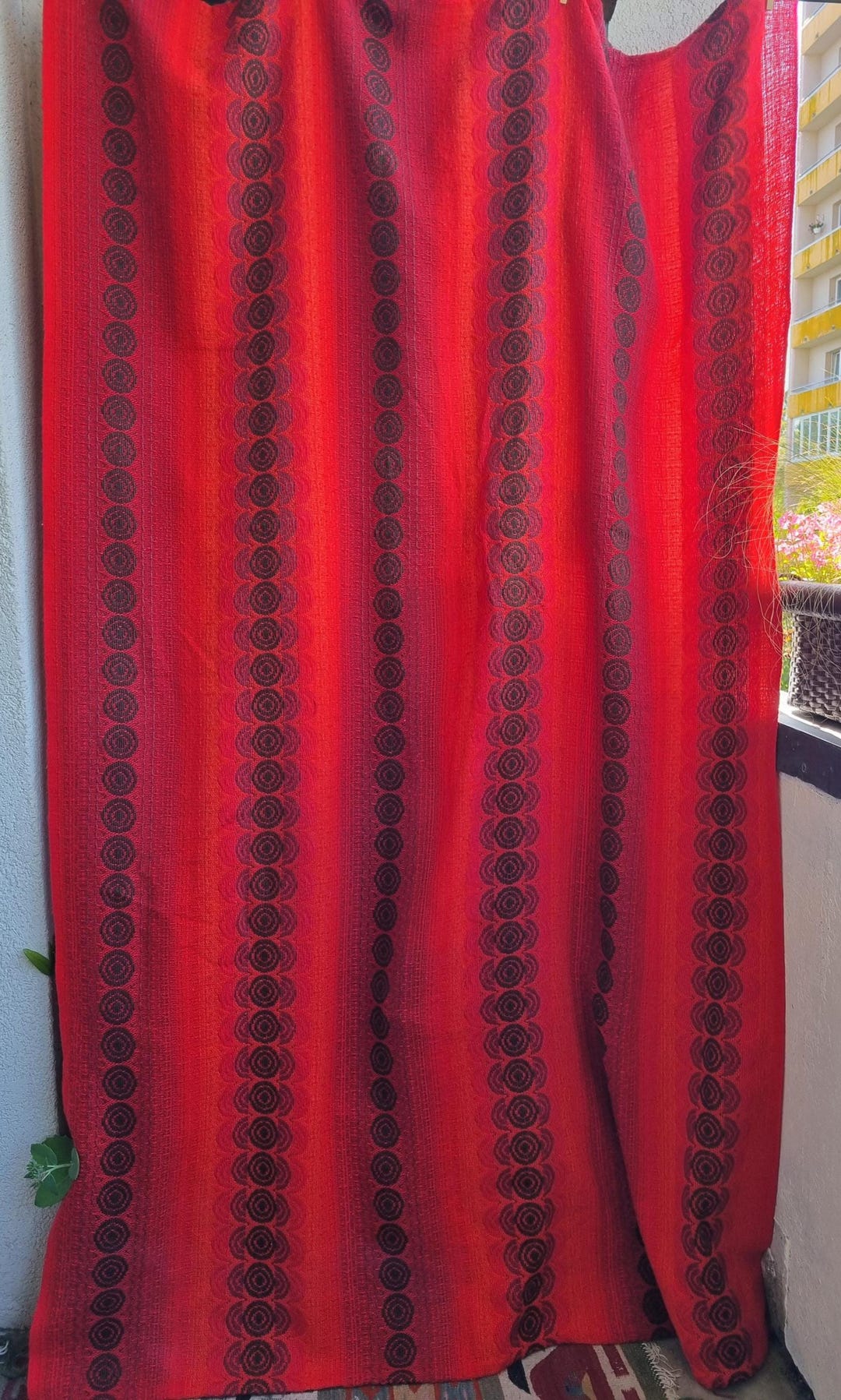 Mid-century Mesh Curtains, Loose Curtain Red, Sweden Open Weave Fabric ...