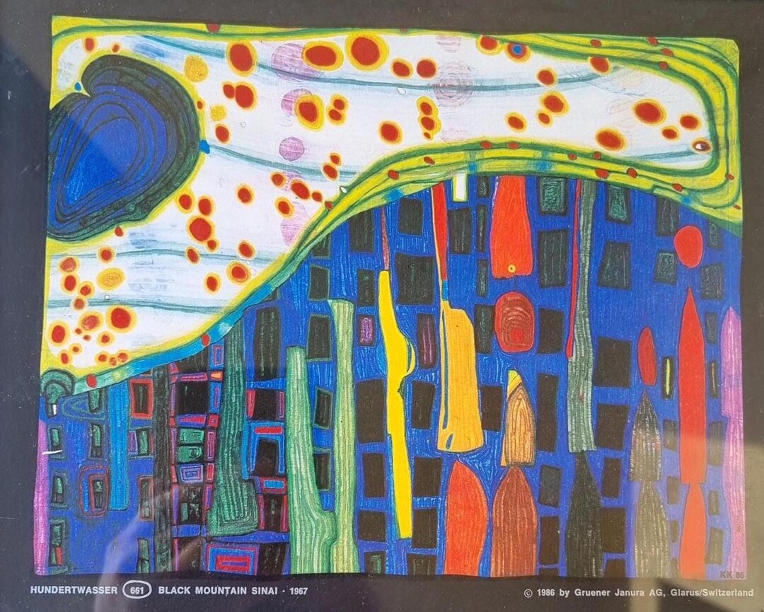 HUNDERTWASSER Vintage Print 1986 by Gruener Janura AG, Black Mountain ...
