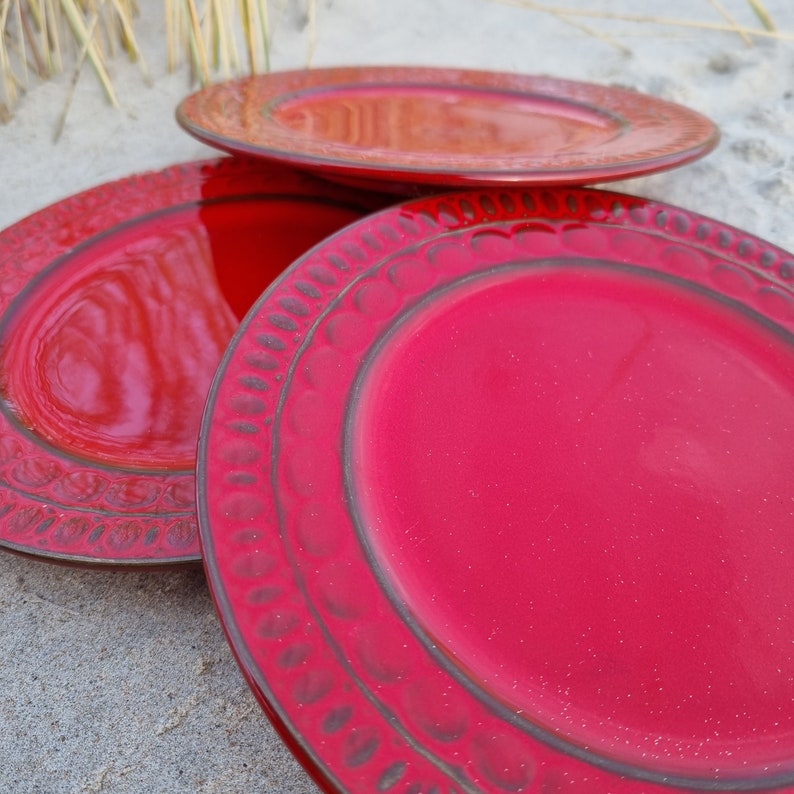 Vintage Pottery Red Ceramic 3set Plates 60s Ernestine Salerno Italy - Etsy
