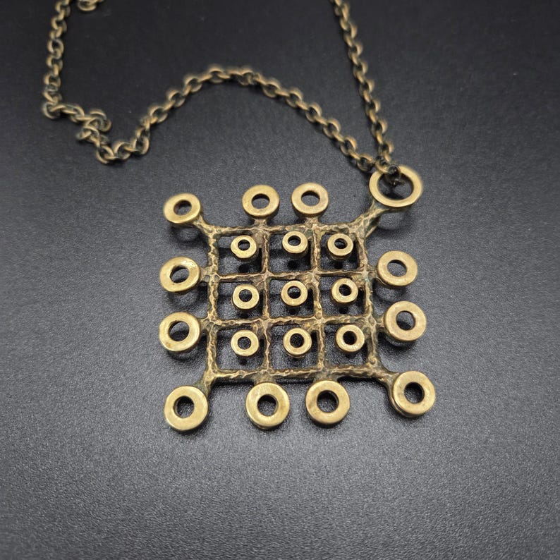Modernist Brutalist Pendant Necklace, 1970s Scandinavian Style Bronze ...