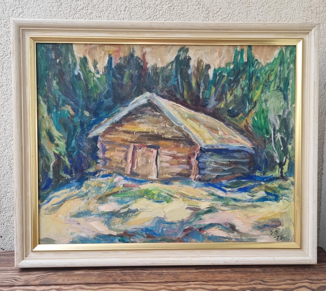 Vibrant Painting Original Scandinavian Oil on Board, House Motif ...