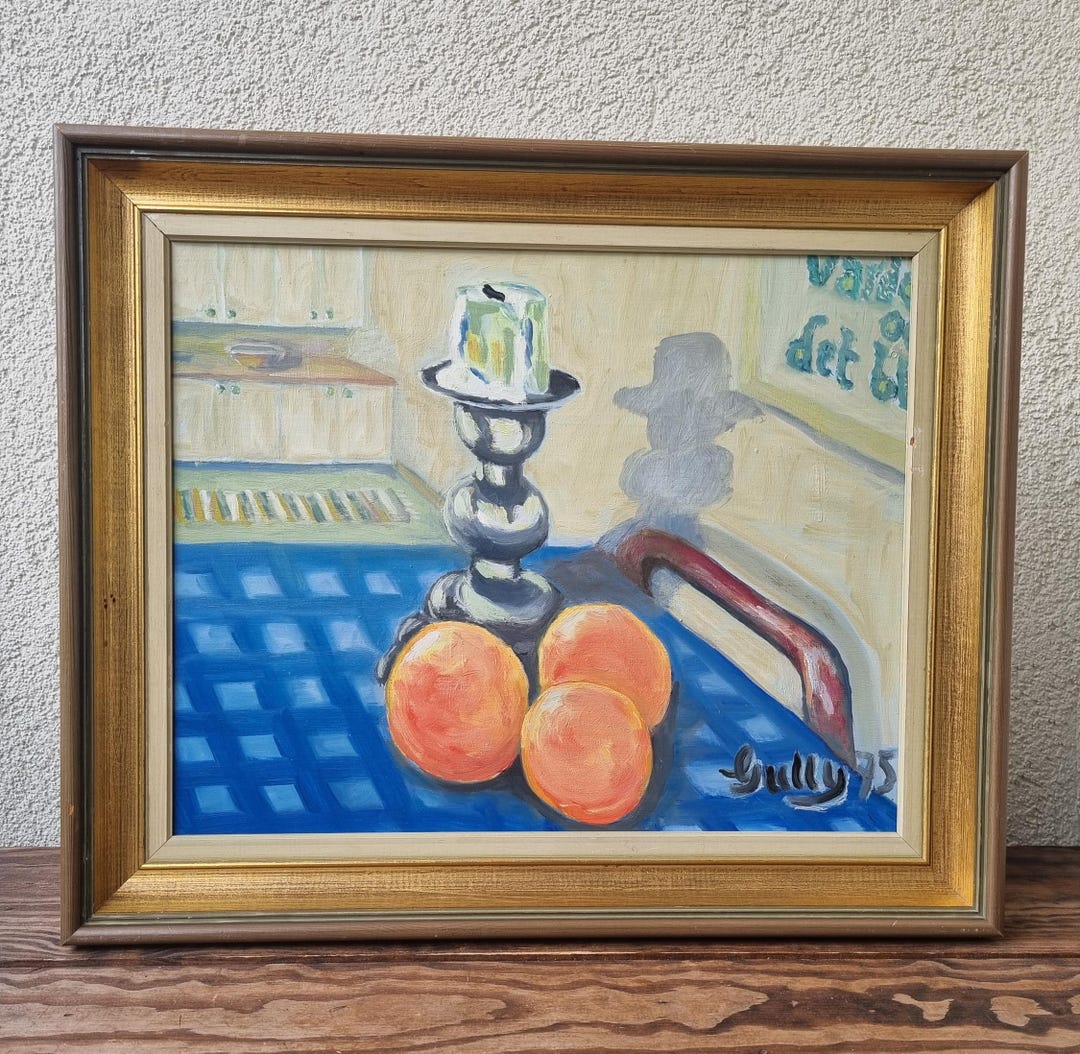 Mid Century Still Life Oil Painting Oranges & Candlestick, 1975 Swedish ...