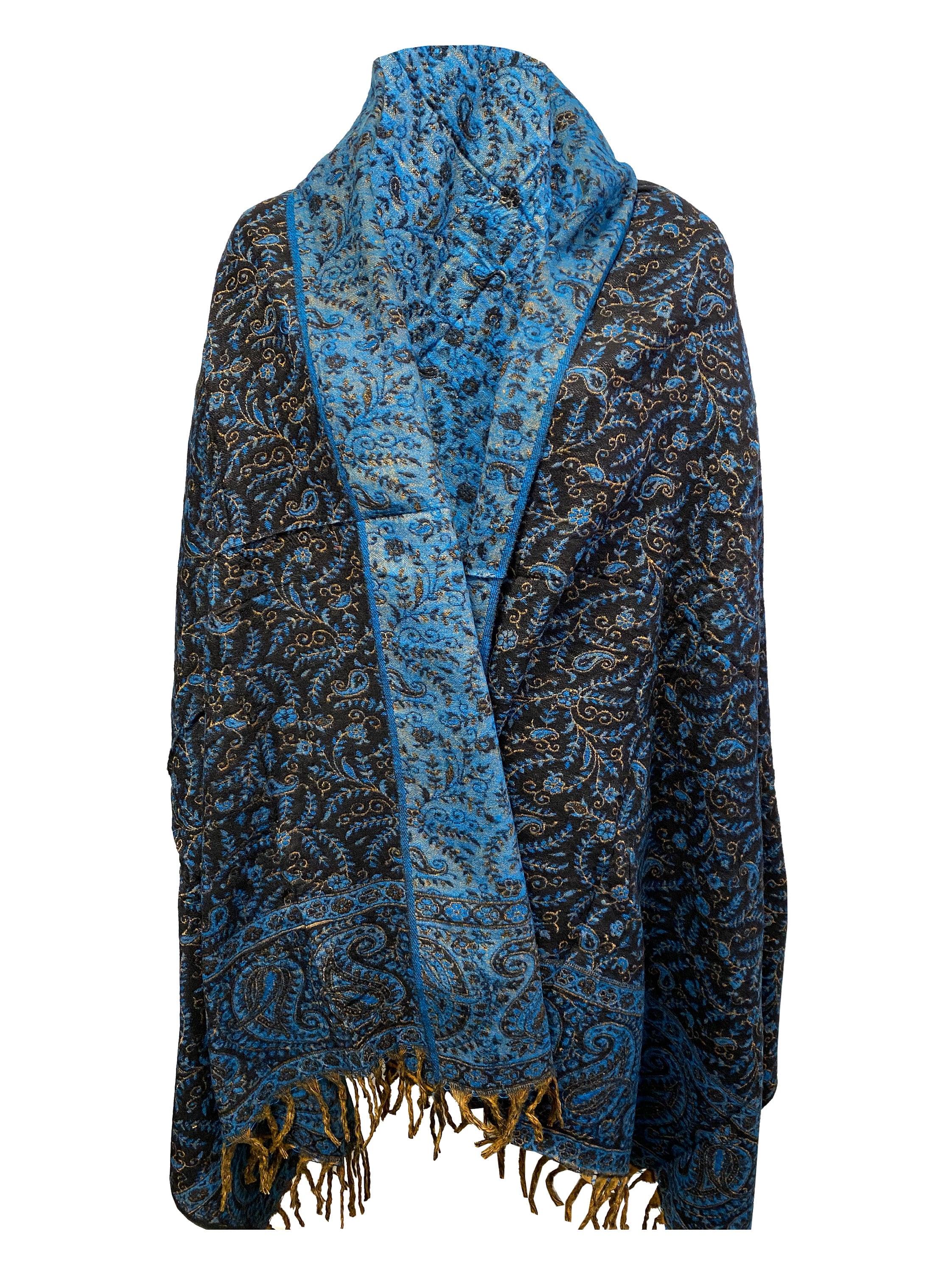 LUXURY HANDMADE Blue Black Floral Scarf Yak Wool Scarf Shawl - Etsy