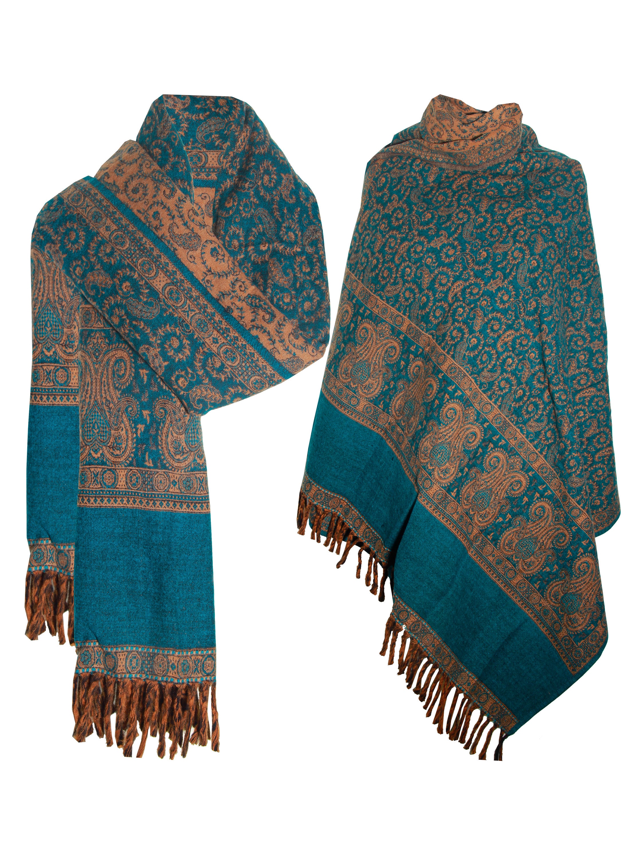 Luxury TIBET HANDLOOM SHAWL teal beige floral scarf shawl | Etsy