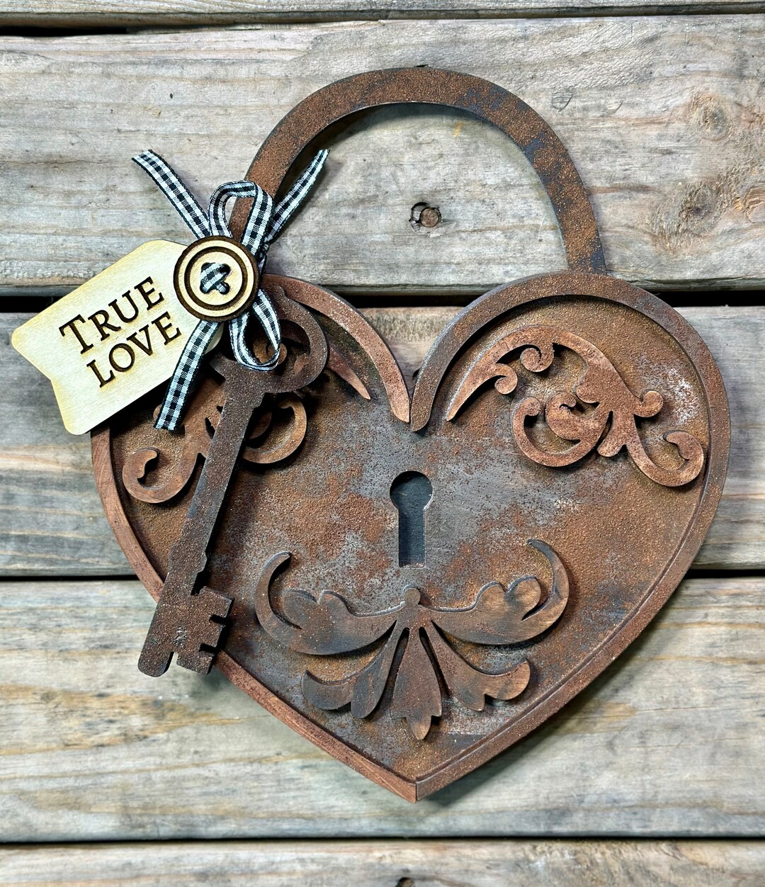 Faux Rusted Heart Shaped Lock and Key - Old Rusted Lock and Key - Heart ...