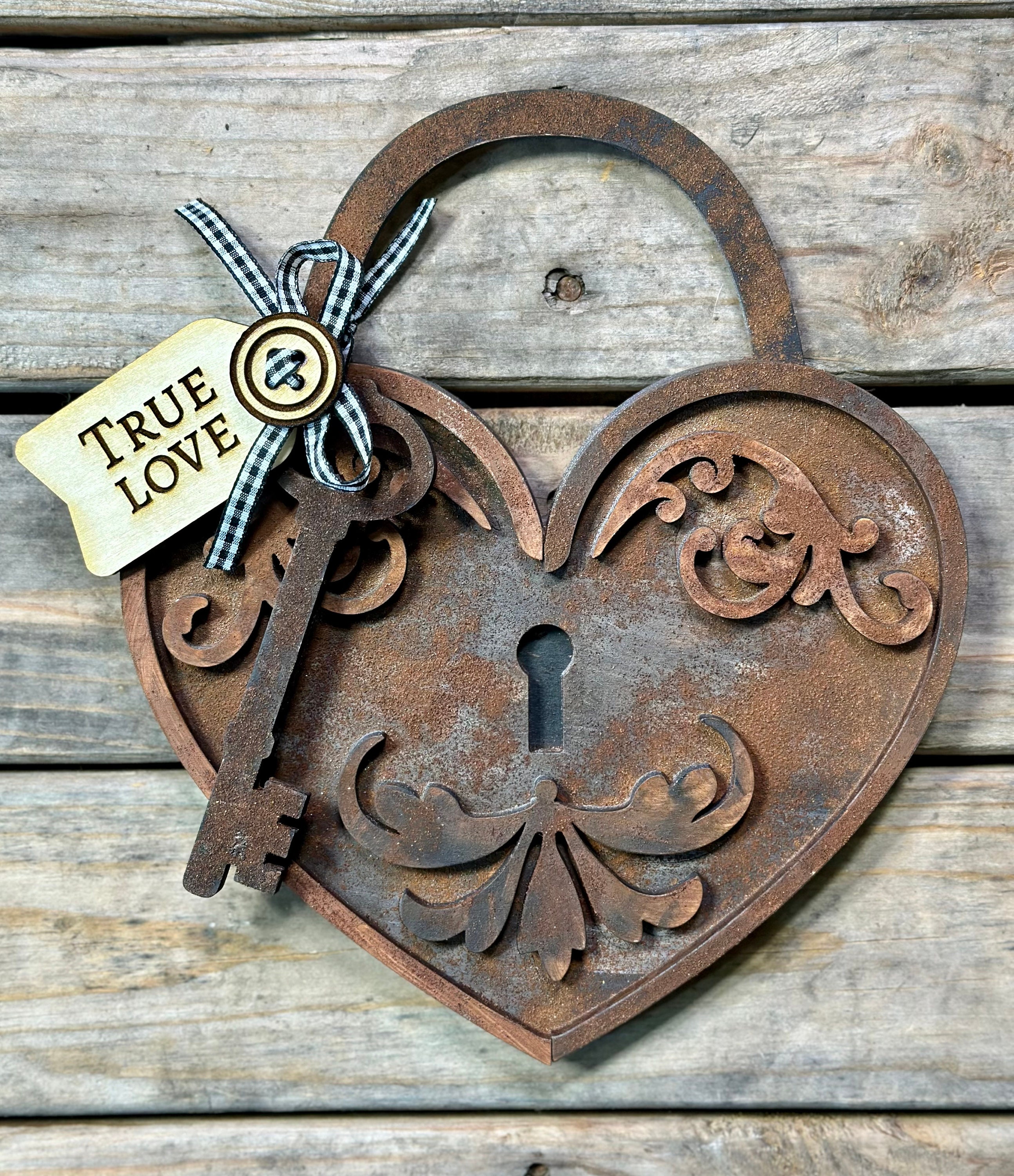 Wooden Faux Rust Heart Shaped Lock and Key, Padlock Sign - Etsy