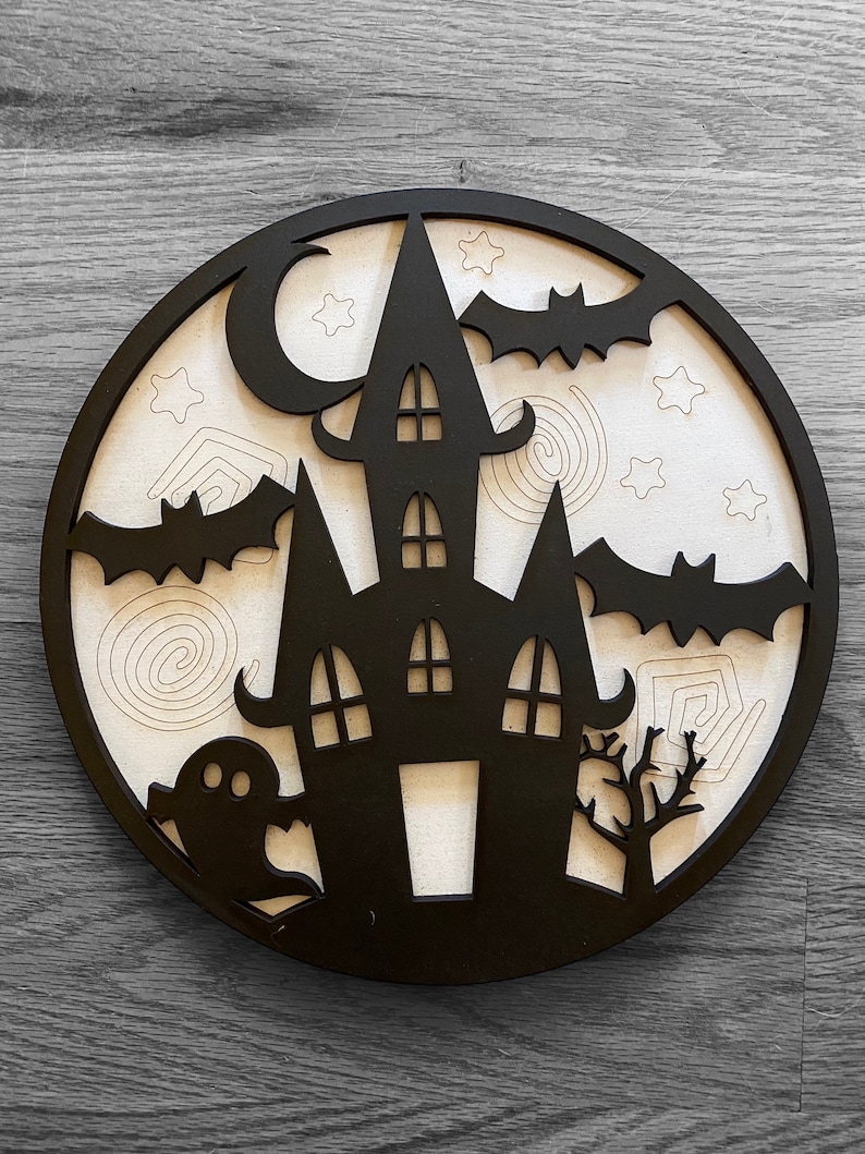 Round Halloween Haunted House Decor, Choice of White or Purple - Etsy