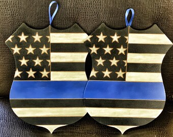 Blue Line Wood Plaque - Etsy