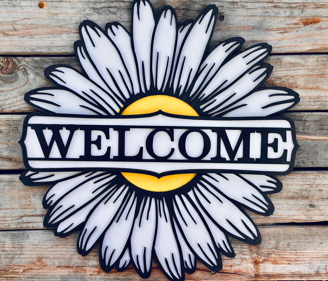 Daisy Welcome Door Hanger, Welcome Sign, Gifts for New Home, Flower ...