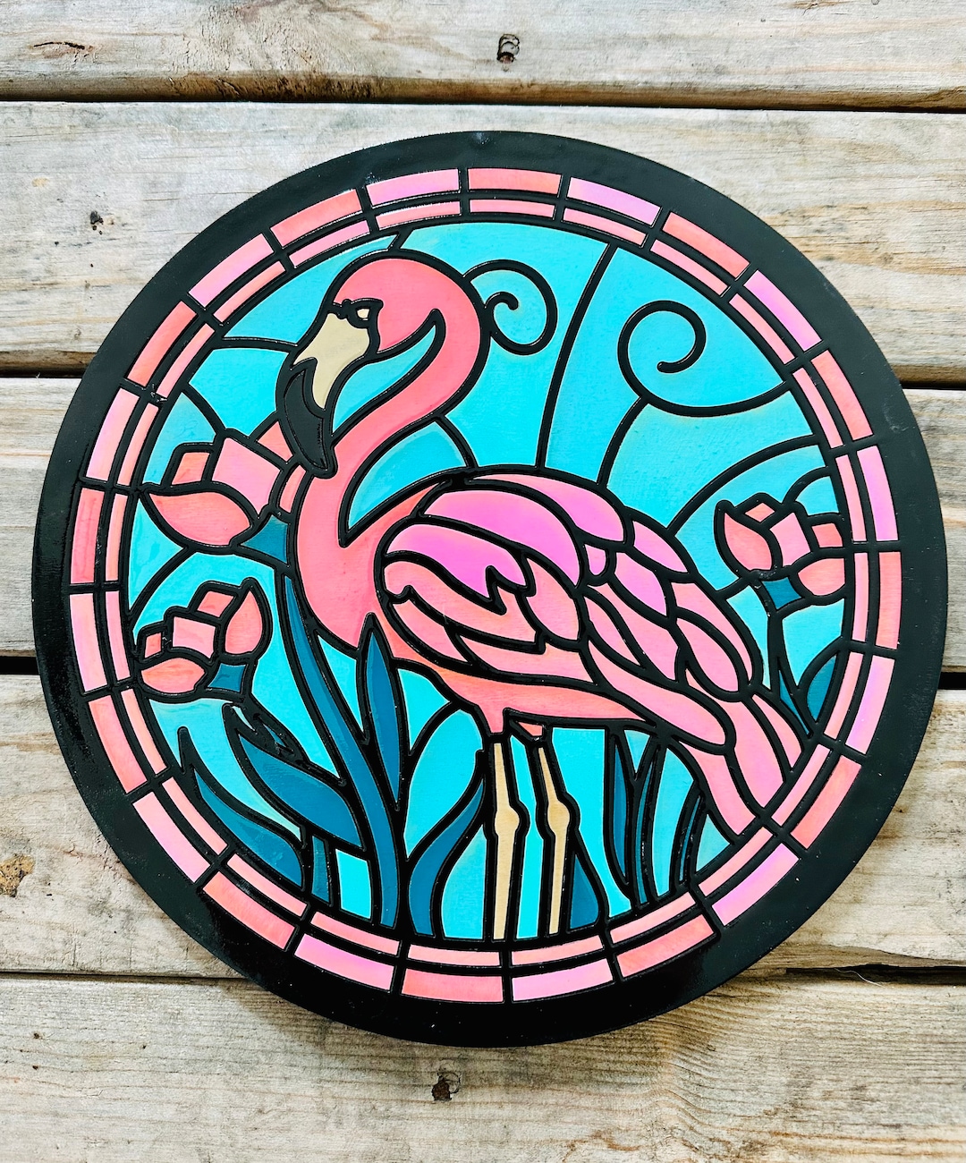 Flamingo Stained “glass” Wooden Plaque - Etsy