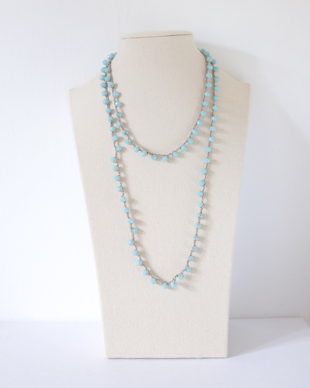 BLUE CRYSTAL NECKLACE, Crochet Necklace, Long Blue Beads Necklace ...